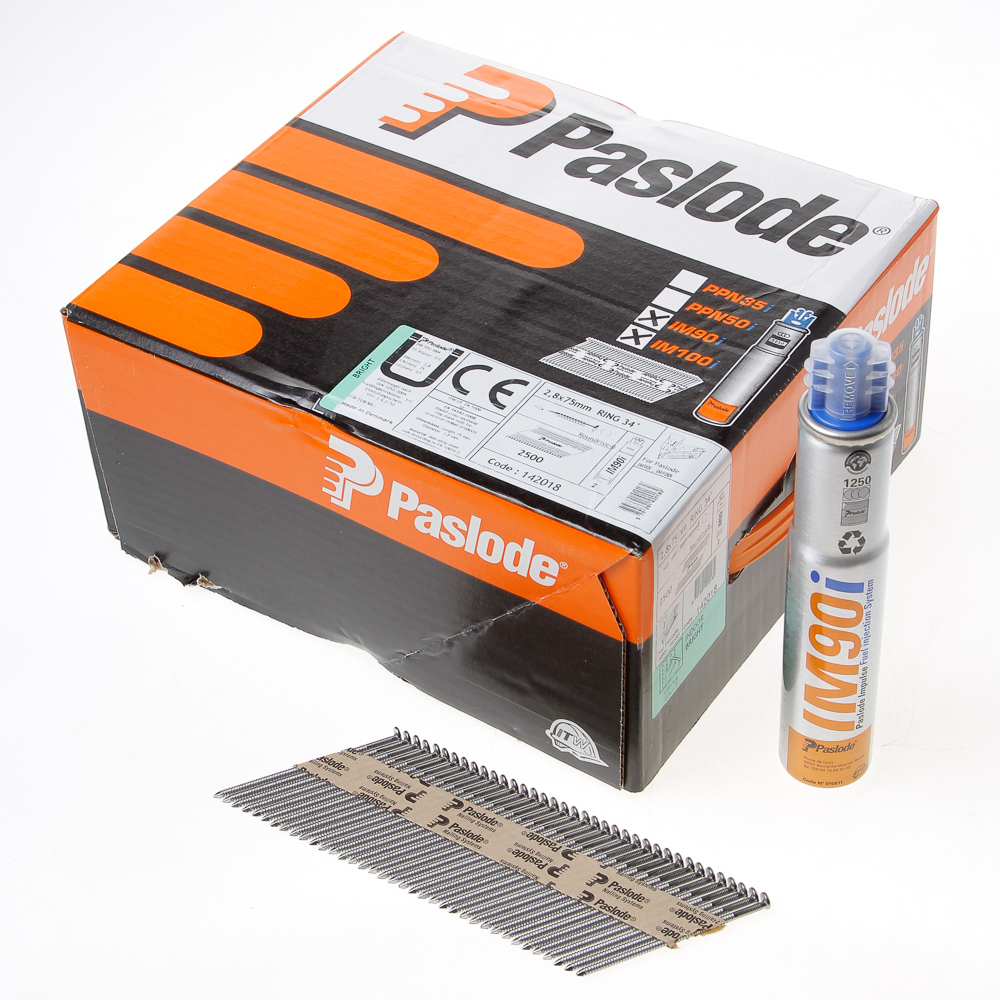 Paslode stripspijker ring blank 2.8 x 75mm inclusief gas IM90 doos met ...